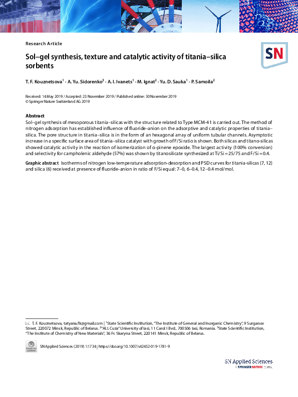 (PDF) Sol–gel synthesis, texture and catalytic activity of titania–silica sorbents