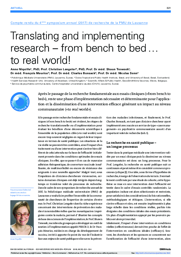(PDF) Translating and implementing ­research – from bench to bed … to ...