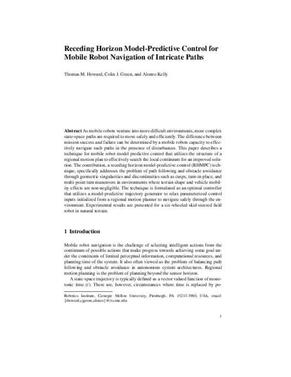 (PDF) Receding Horizon Model-Predictive Control for Mobile Robot Navigation of Intricate Paths