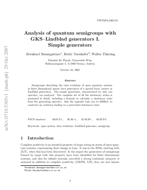 (PDF) Analysis of quantum semigroups with GKS–Lindblad generators: I ...