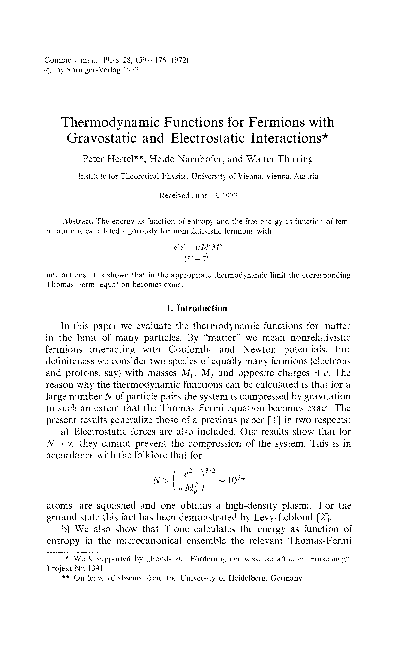 (PDF) Thermodynamic functions for fermions with gravostatic and electrostatic interactions
