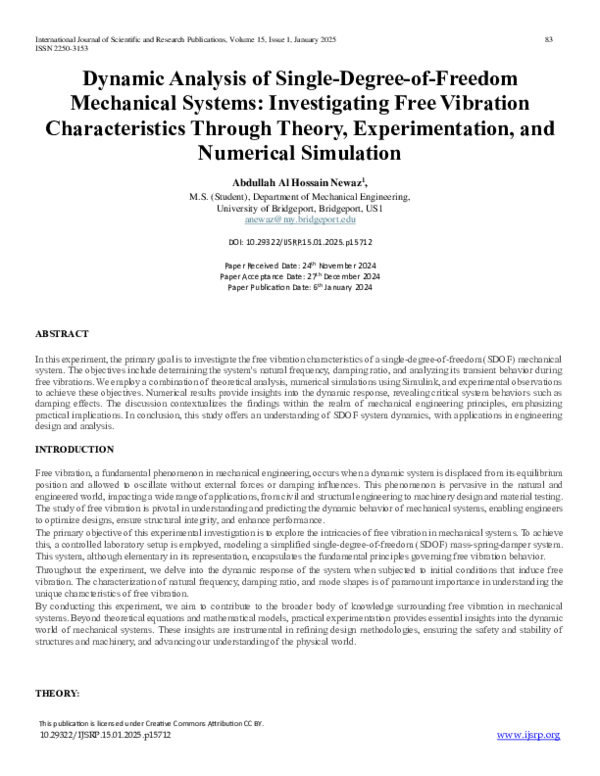 (PDF) Dynamic Analysis of Single-Degree-of-Freedom Mechanical Systems: Investigating Free ...