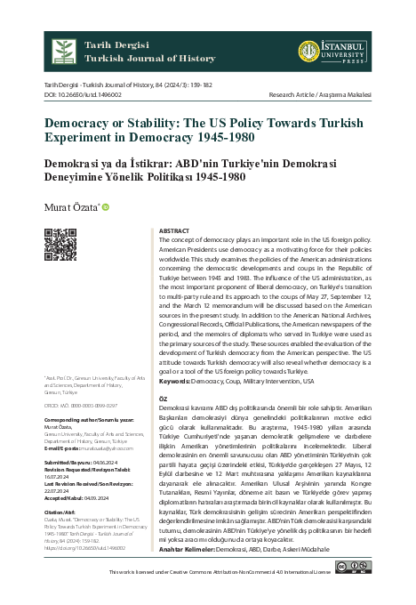 (PDF) Democracy or Stability: The US Policy Towards Turkish Experiment ...