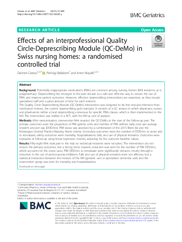 (PDF) Effects of an interprofessional Quality Circle-Deprescribing ...