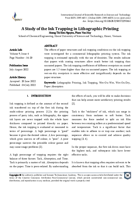 (PDF) A Study of the Ink Trapping in Lithographic Printing