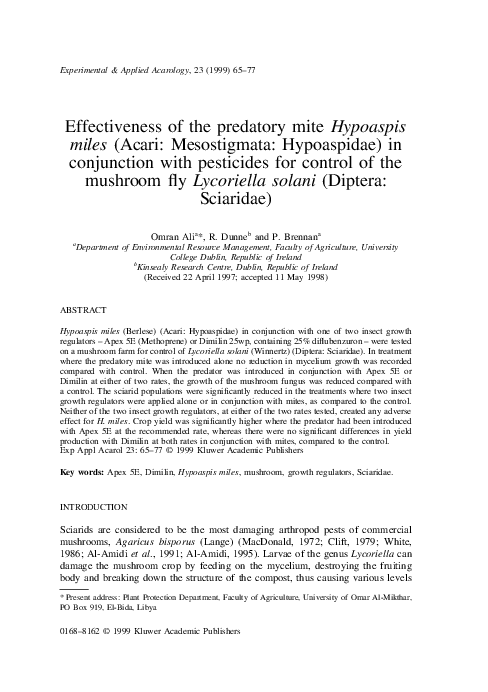 (PDF) Effectiveness of the predatory mite Hypoaspis miles (Acari ...
