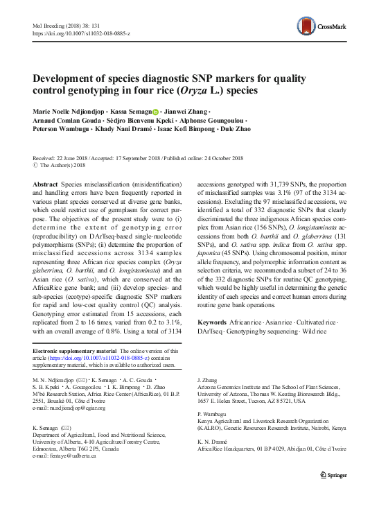 (PDF) Development of species diagnostic SNP markers for quality control ...