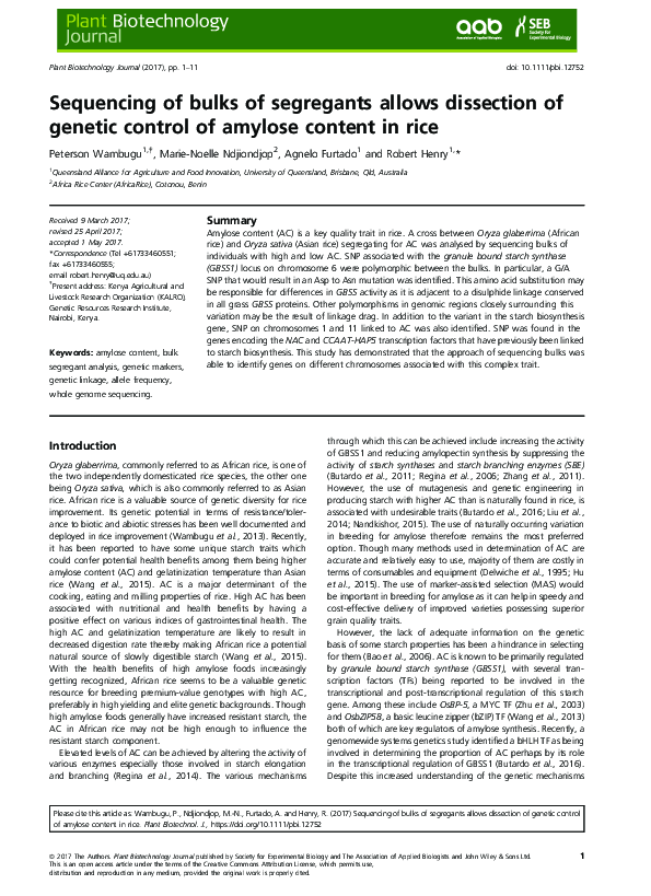 (PDF) Sequencing of bulks of segregants allows dissection of genetic ...