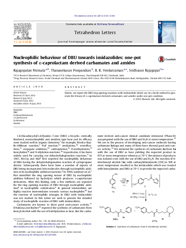 (PDF) Nucleophilic behaviour of DBU towards imidazolides: one-pot ...