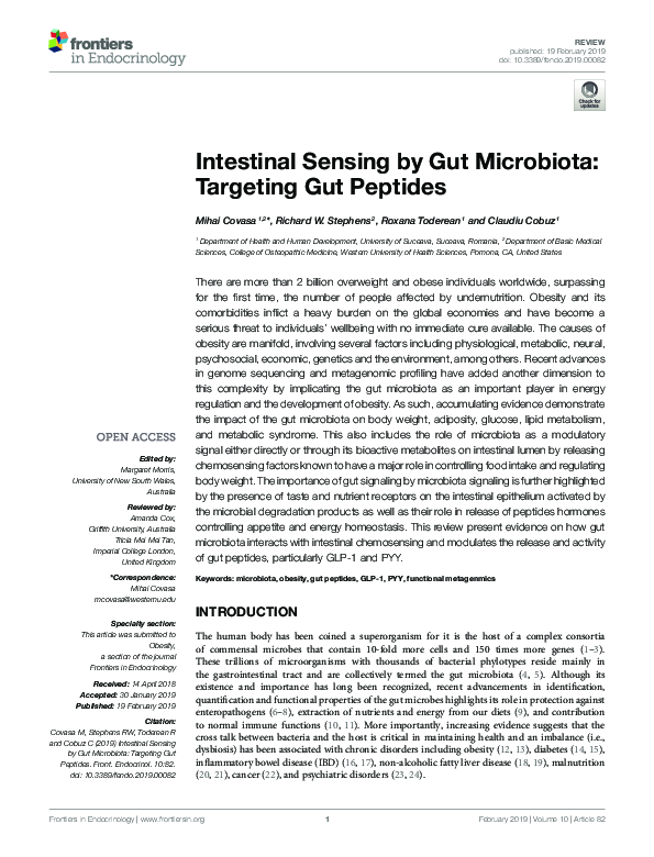 (PDF) Intestinal Sensing by Gut Microbiota: Targeting Gut Peptides