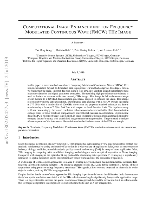 (PDF) Computational Image Enhancement for Frequency Modulated Continuous Wave (FMCW) THz Image