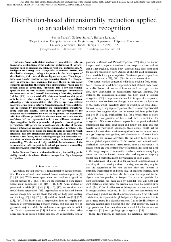 (PDF) Distribution-Based Dimensionality Reduction Applied to Articulated Motion Recognition