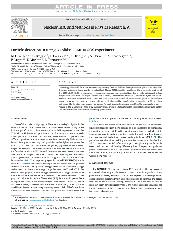 (PDF) Particle detection in rare gas solids: DEMIURGOS experiment