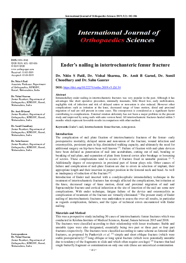 (PDF) Ender’s nailing in intertrochanteric femur fracture