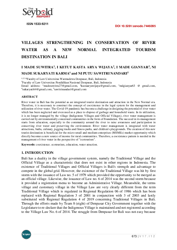 (PDF) Villages Strengthening in Conservation of River Water as a New ...