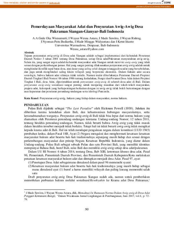 (PDF) Pemerdayaan Masyarakat Adat dan Penyuratan Awig-Awig Desa ...