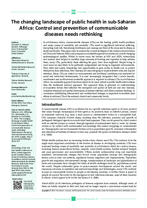 (PDF) The changing landscape of public health in sub-Saharan Africa ...