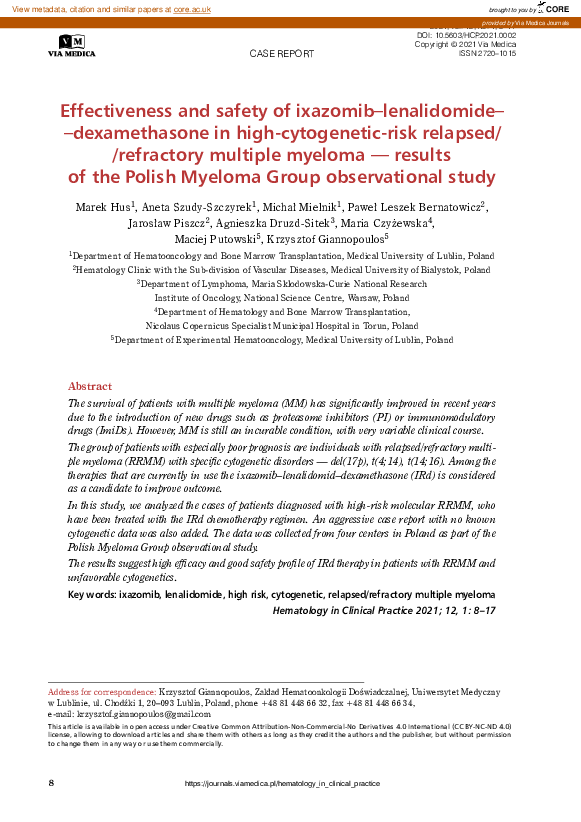 (PDF) Effectiveness and safety of ixazomib–lenalidomide–dexamethasone ...
