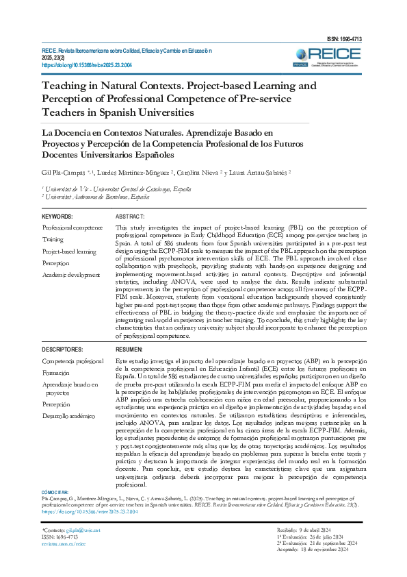 (PDF) Teaching in Natural Contexts. Project-based Learning and ...