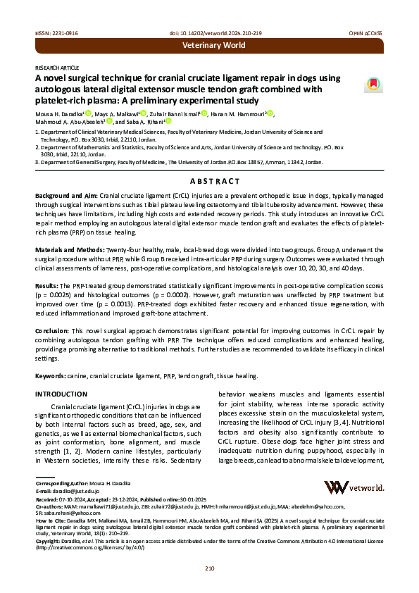 (PDF) A novel surgical technique for cranial cruciate ligament repair ...