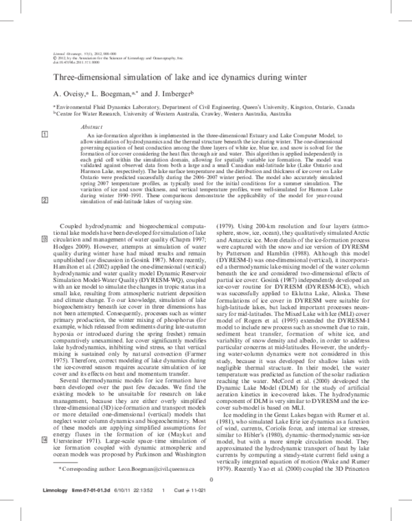(PDF) Three-dimensional simulation of lake and ice dynamics during winter