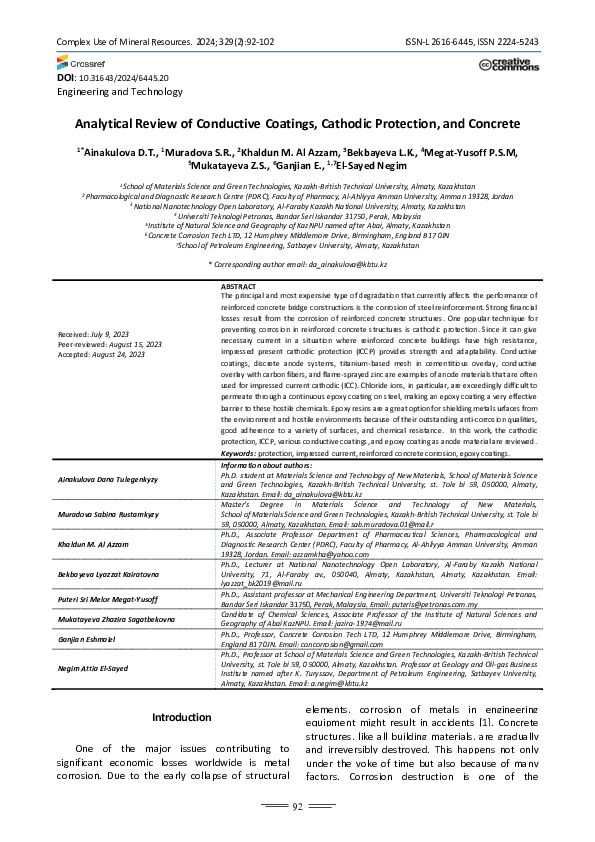(PDF) Analytical Review of Conductive Coatings, Cathodic Protection, and Concrete