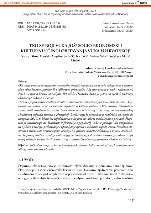 (PDF) Tko se boji vuka još? Socio-ekonomski i kulturološki učinci obitavanja vuka u Hrvatskoj
