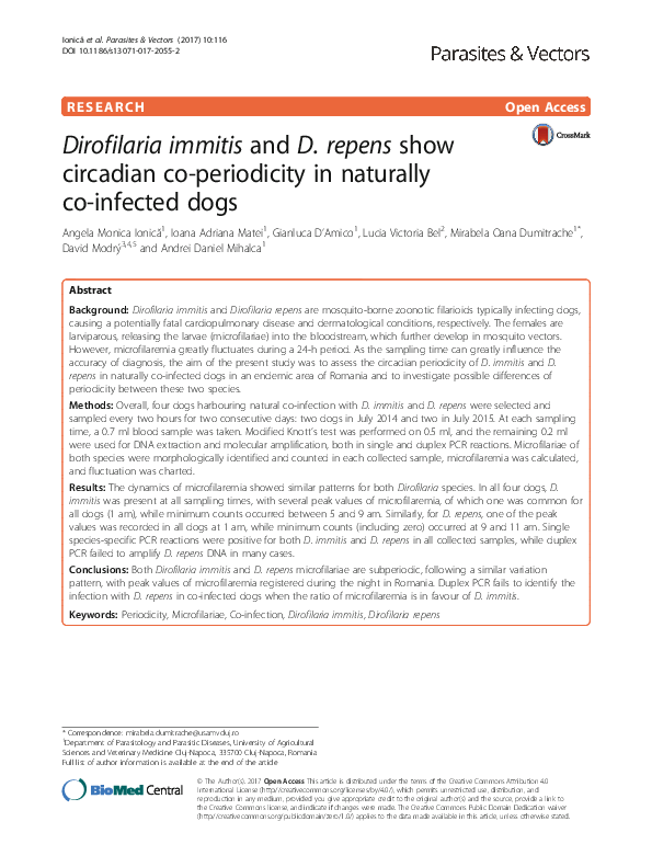 (PDF) Dirofilaria immitis and D. repens show circadian co-periodicity ...
