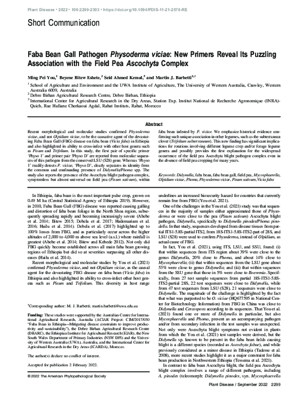 (PDF) Faba Bean Gall Pathogen Physoderma viciae: New Primers Reveal Its ...