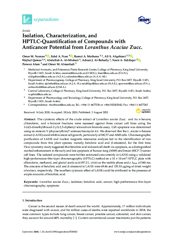 (PDF) Isolation, Characterization, and HPTLC-Quantification of Compounds with Anticancer ...
