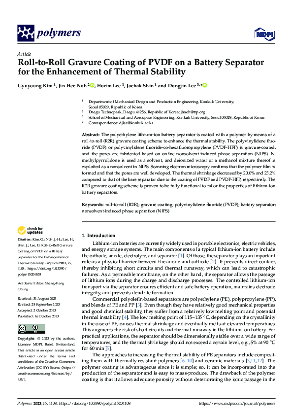 (PDF) Roll-to-Roll Gravure Coating of PVDF on a Battery Separator for ...