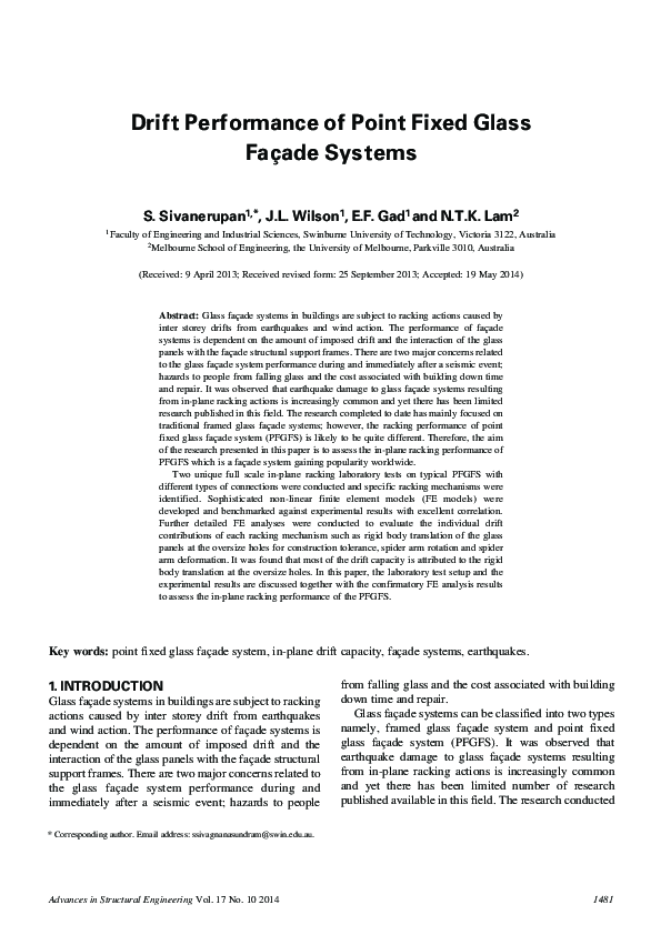 (PDF) Drift Performance of Point Fixed Glass Façade Systems