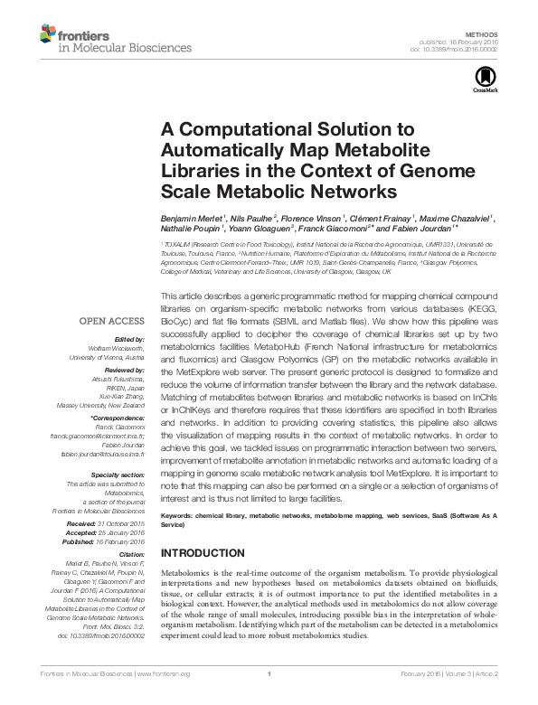 (PDF) A Computational Solution to Automatically Map Metabolite ...