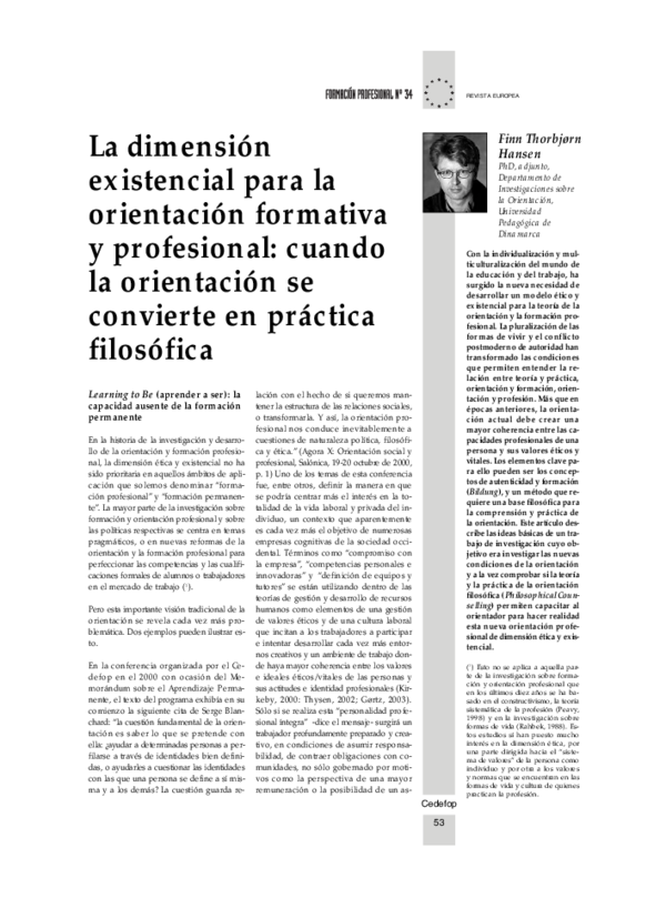 (PDF) La dimensión existencial para la orientación formativa y profesional - cuando la ...
