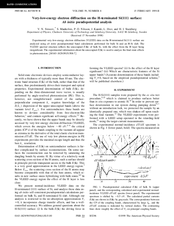 (PDF) Very-low-energy electron diffraction on the H-terminated Si(111 ...