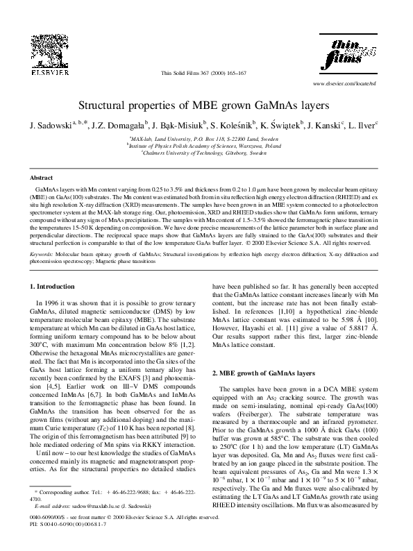 (PDF) Structural properties of MBE grown GaMnAs layers
