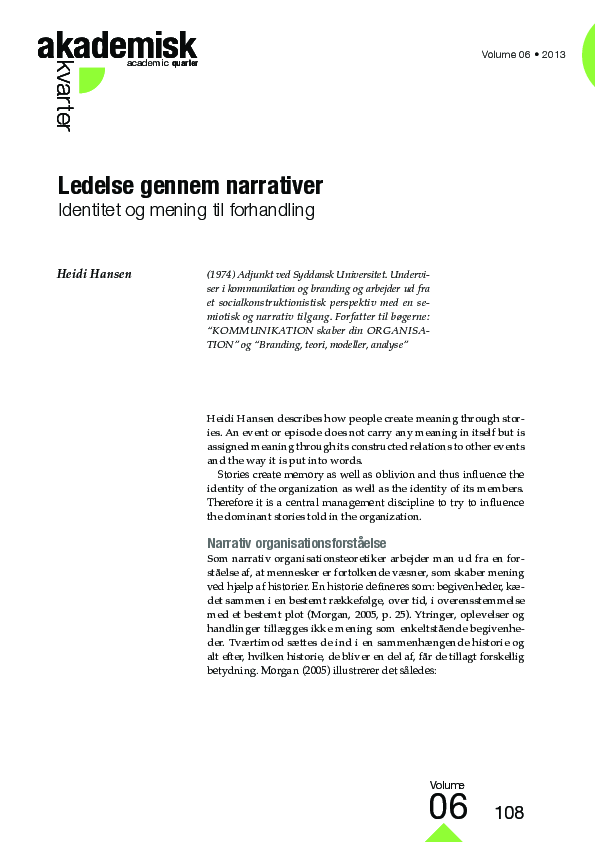 (PDF) Ledelse gennem narrativer