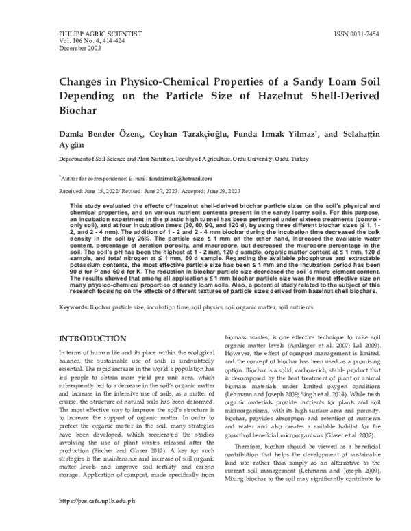 (PDF) Changes in Physico-Chemical Properties of a Sandy Loam Soil Depending on the Particle Size ...