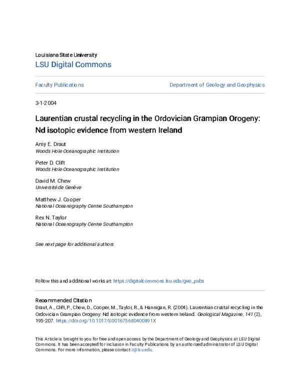 (PDF) Laurentian crustal recycling in the Ordovician Grampian Orogeny ...