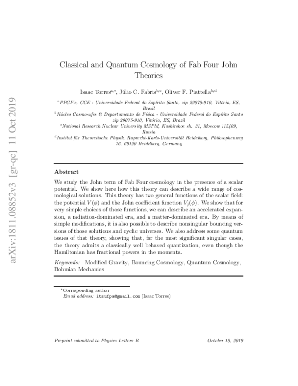 (PDF) Classical and quantum cosmology of Fab Four John theories