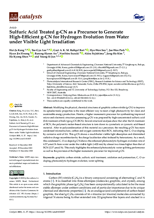 (PDF) Sulfuric Acid Treated g-CN as a Precursor to Generate High ...
