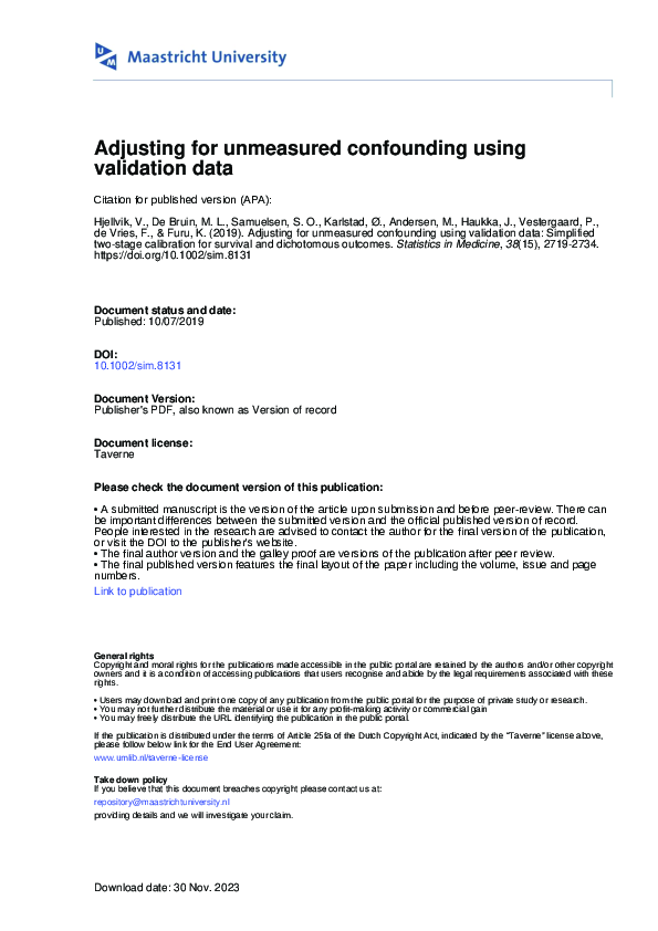 (PDF) Adjusting for unmeasured confounding using validation data ...
