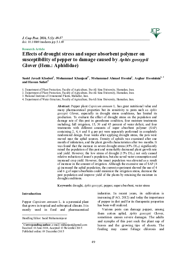 (PDF) Effects of drought stress and super absorbent polymer on ...