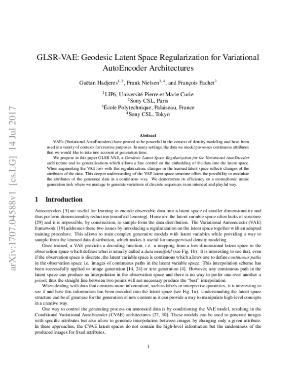 (PDF) GLSR-VAE: Geodesic latent space regularization for variational autoencoder architectures