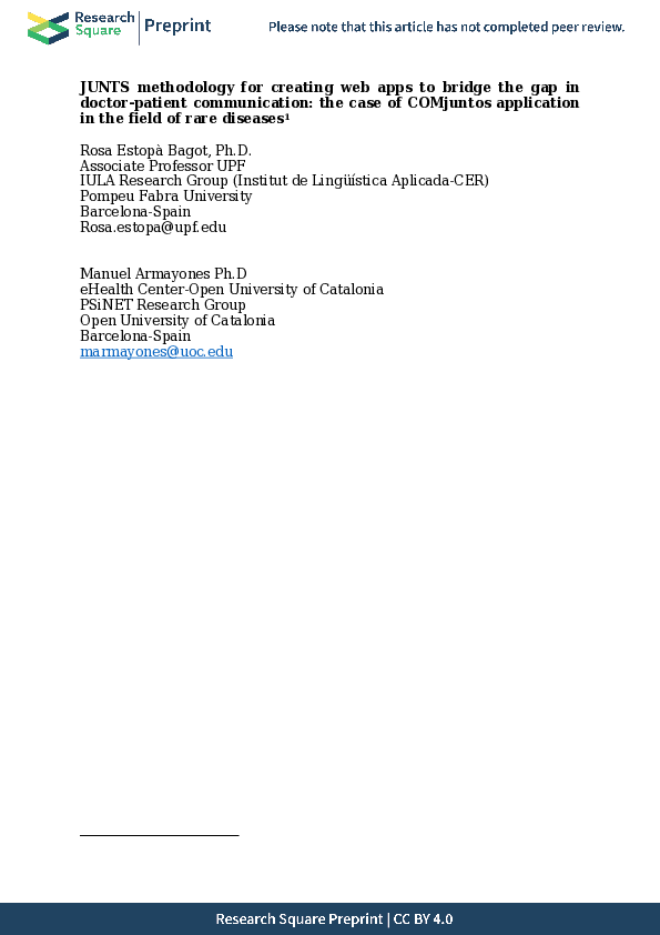(PDF) JUNTS methodology for creating web apps to bridge the gap in doctor-patient communication ...