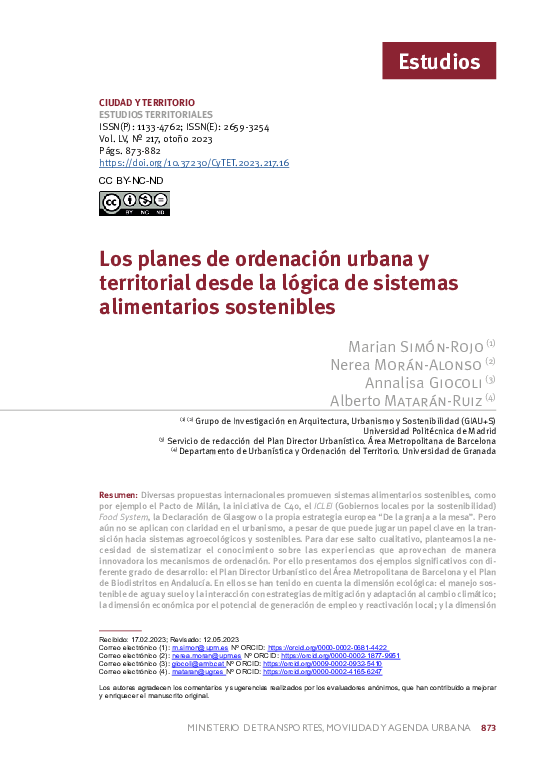(PDF) Los planes de ordenación urbana y territorial desde la lógica de sistemas alimentarios ...