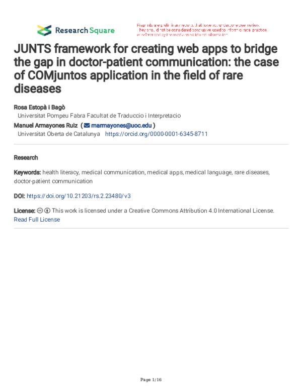(PDF) JUNTS framework for creating web apps to bridge the gap in doctor-patient communication ...