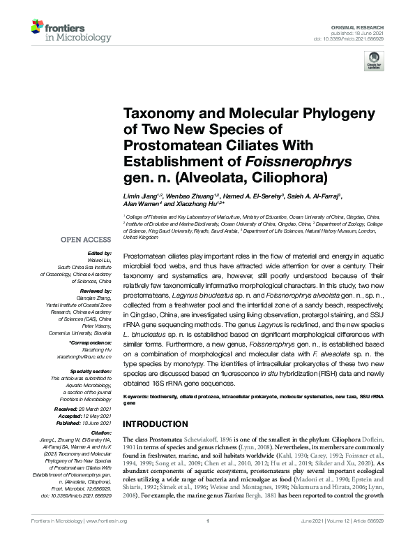 (PDF) Taxonomy and Molecular Phylogeny of Two New Species of ...