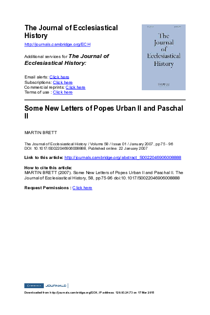 (PDF) Some New Letters of Popes Urban II and Paschal II