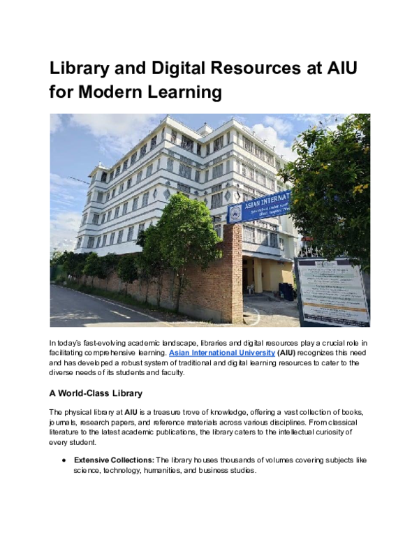 (PDF) Library and Digital Resources at AIU for Modern Learning
